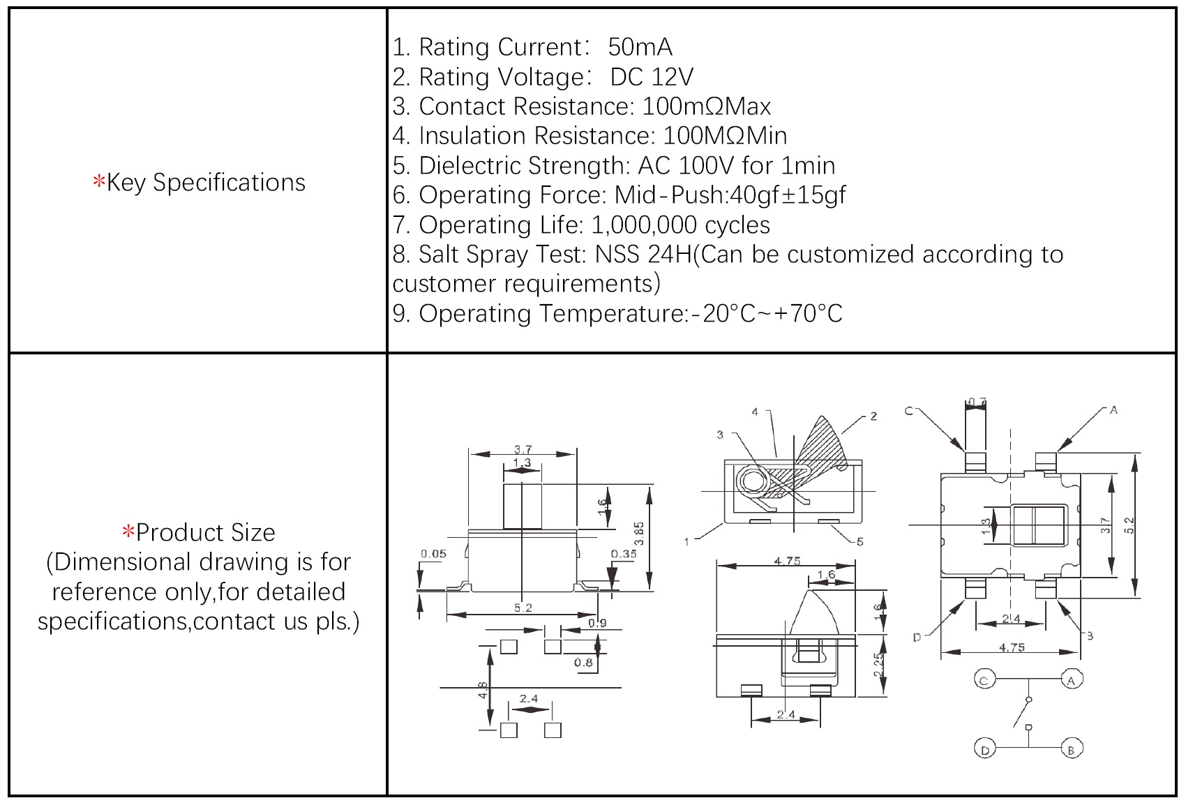 DS-1108 Micro switch smt type - Jinbeili
