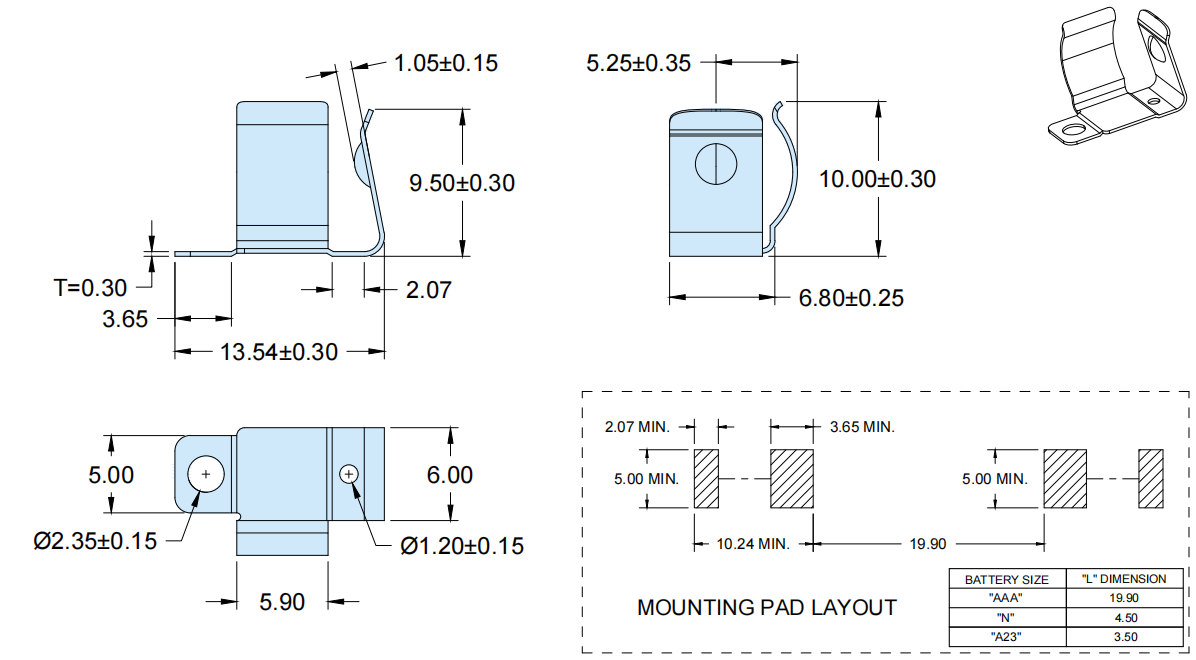 BC-AAA-9-NI battery holder plug box Metal Coin cell retainer Leaf ...