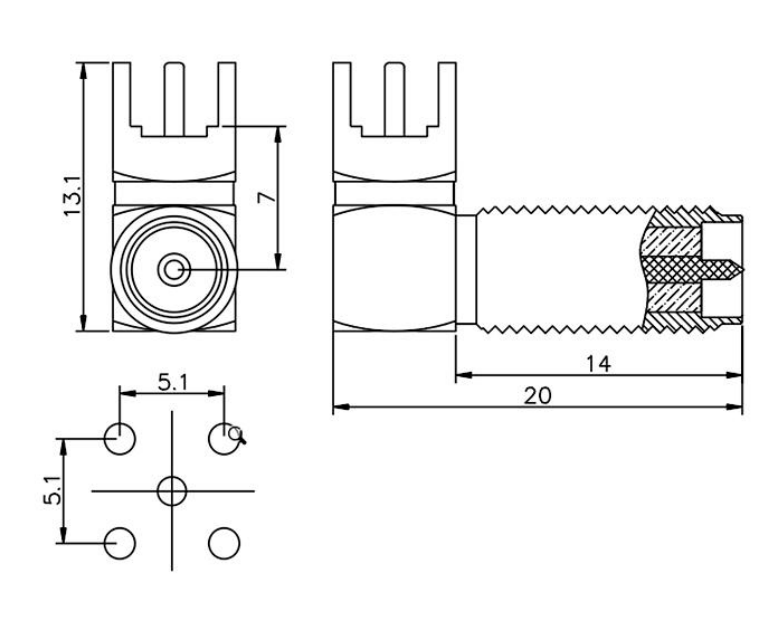 SMA-JWE-320C-H13X20 PCB Mount RPSMA Jack Right Angle - Jinbeili