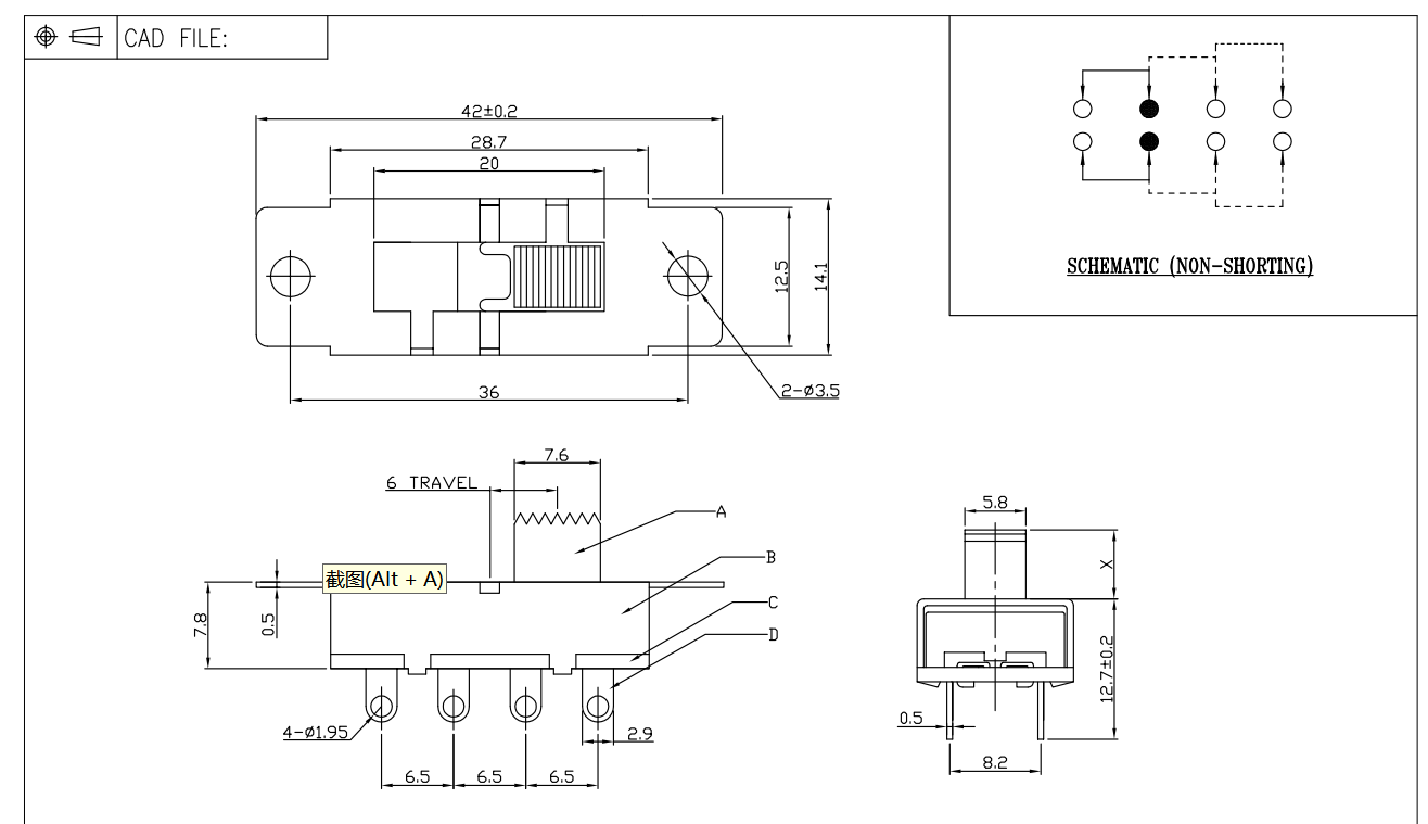 SS-23L03 DP3T Slide Switch Through Hole - Jinbeili
